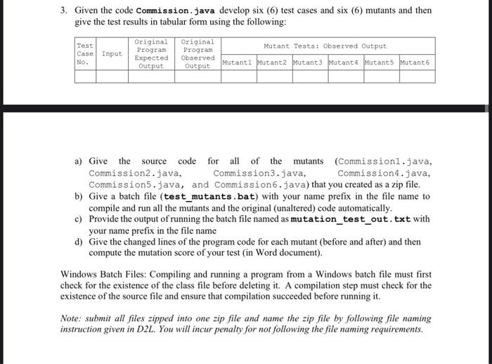 Solved 3. Given the code Commission. java develop six (6) | Chegg.com