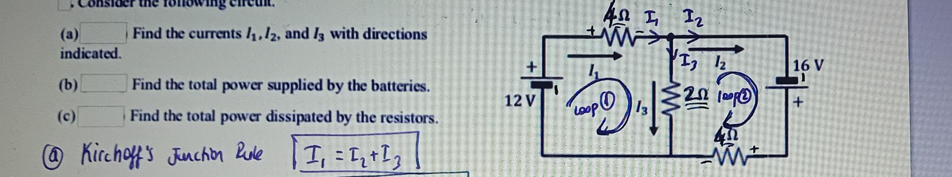 Solved (a) ﻿Find the currents l1,l2, ﻿and l3 ﻿with | Chegg.com