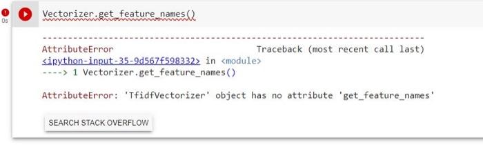 Solved Vectorizer Get Feature Names Attributeerror