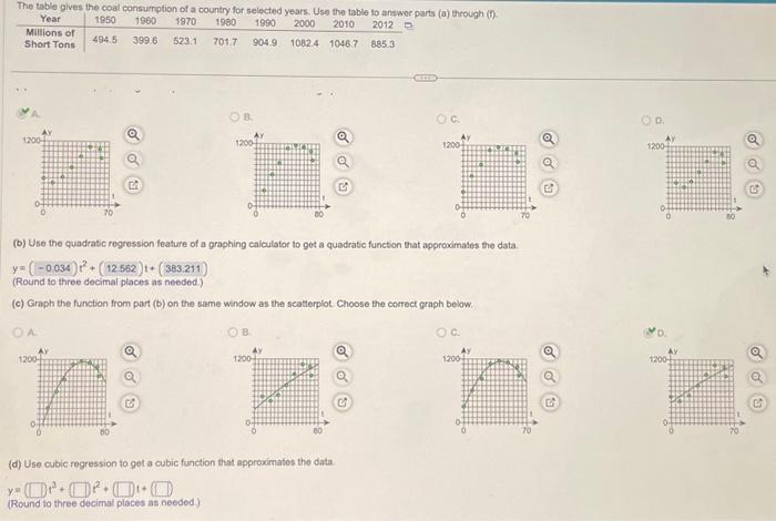 A. B. c. D. (b) Use the quadratic regression feature | Chegg.com