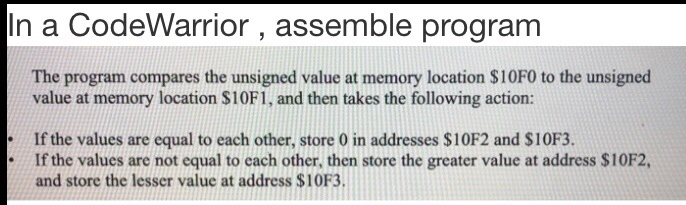 Solved In a CodeWarrior , assemble program The program | Chegg.com