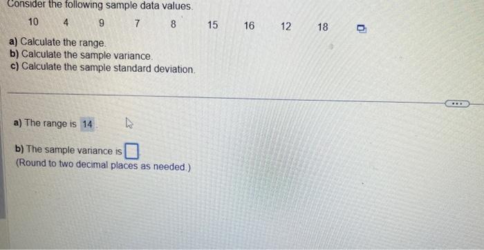 Solved Consider the following sample data values. a) | Chegg.com