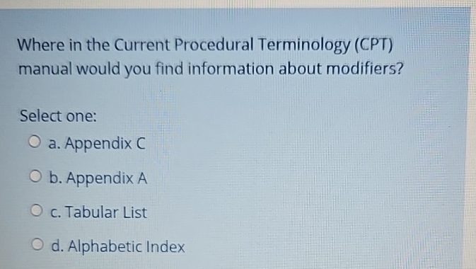 Solved Where in the Current Procedural Terminology (CPT) | Chegg.com