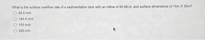Solved What is the surface overflow rate of a sedimentation | Chegg.com
