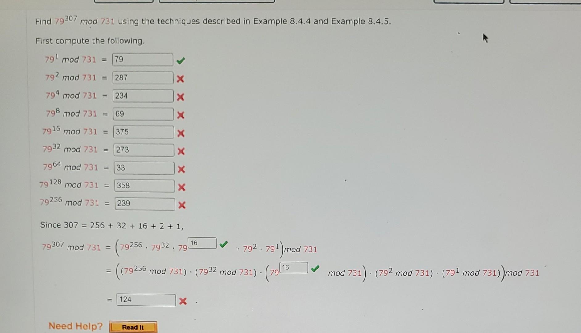 Solved Find 79307mod731 using the techniques described in | Chegg.com
