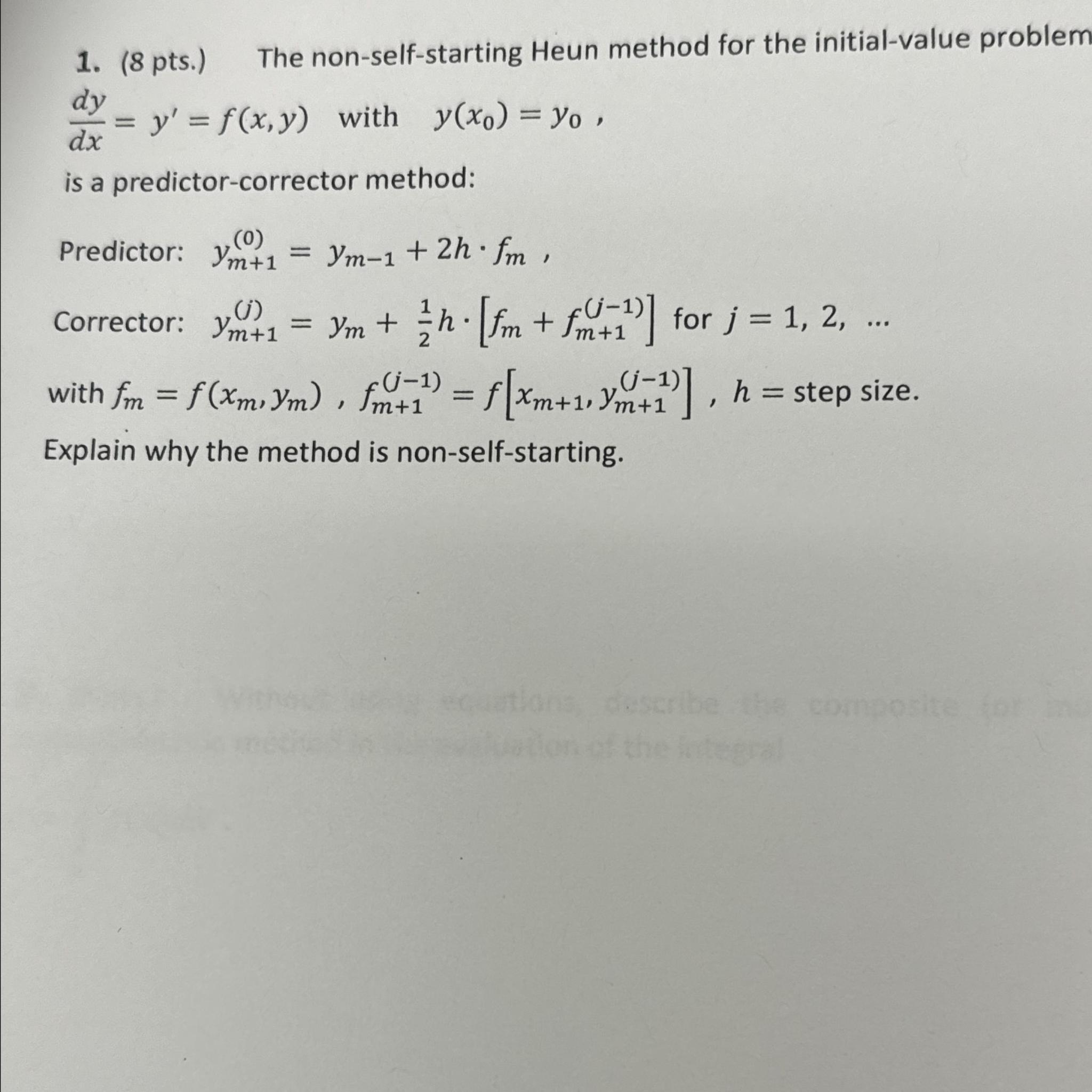 Solved (8 ﻿pts.) ﻿The non-self-starting Heun method for the | Chegg.com