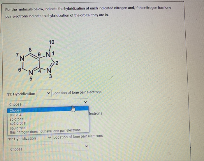 Solved For the molecule below, indicate the hybridization of | Chegg.com