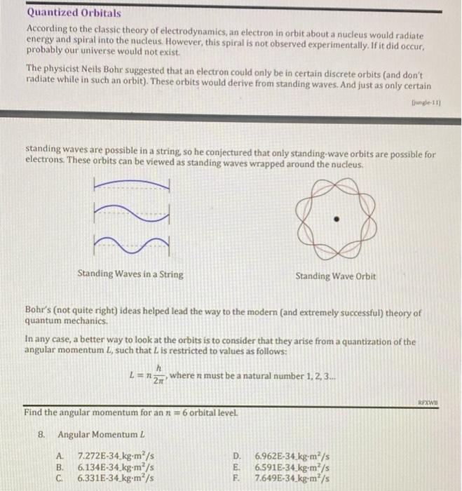 Solved Quantized Orbitals According to the classic theory of | Chegg.com