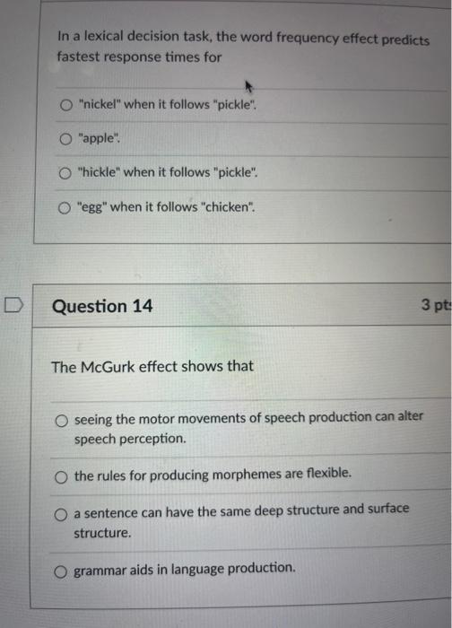 Solved In a lexical decision task, the word frequency effect | Chegg.com