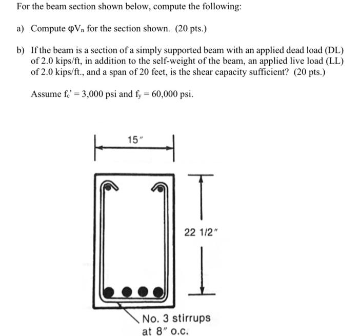 Solved For the beam section shown below, compute the | Chegg.com