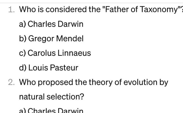 Solved biology: Who is considered the "Father of Taxonomy"a) | Chegg.com