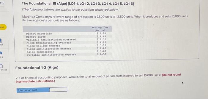Solved The Foundational 15 (Algo) [LO1-1, LO1-2, LO1-3, | Chegg.com