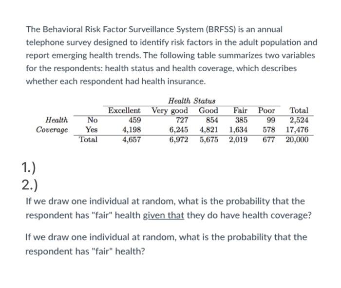 Solved The Behavioral Risk Factor Surveillance System | Chegg.com