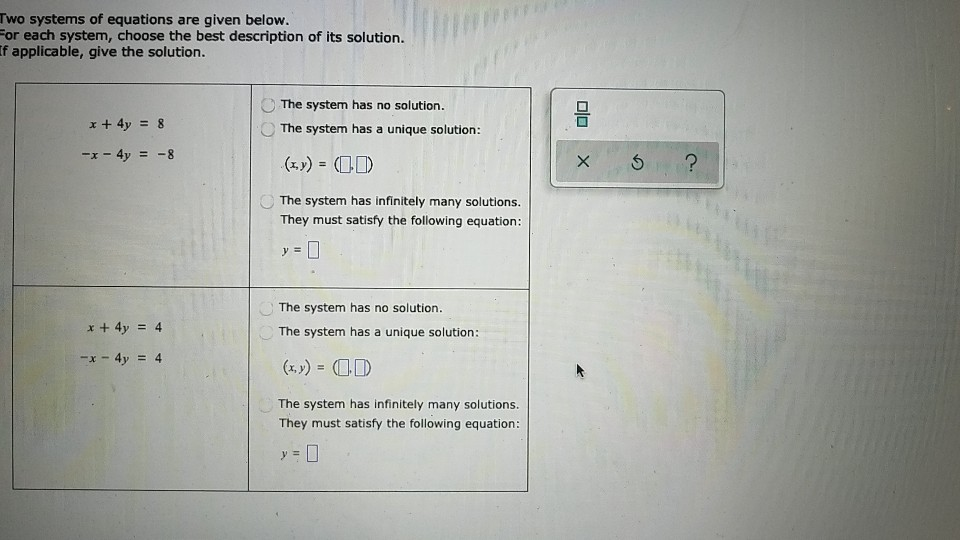 Solved Two systems of equations are given below. For each | Chegg.com