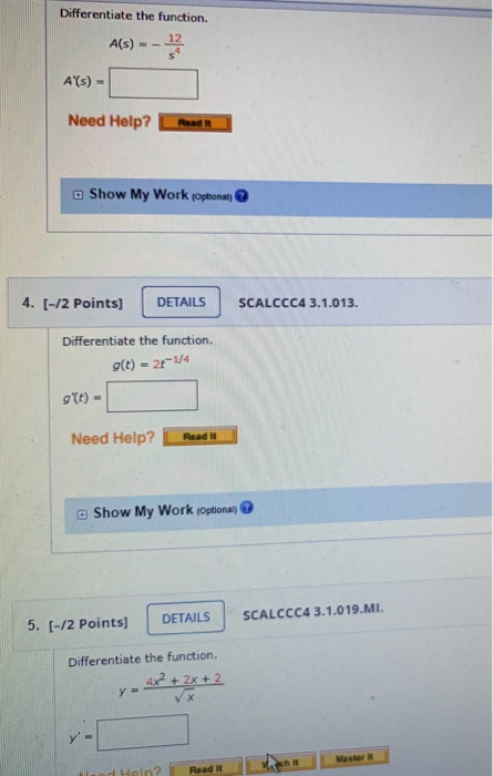 Solved Differentiate the function. 12 A(s) Als) - Need Help? | Chegg.com