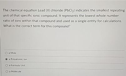 Solved The chemical equation Lead (II) ﻿chloride ( PbCl2 ) | Chegg.com