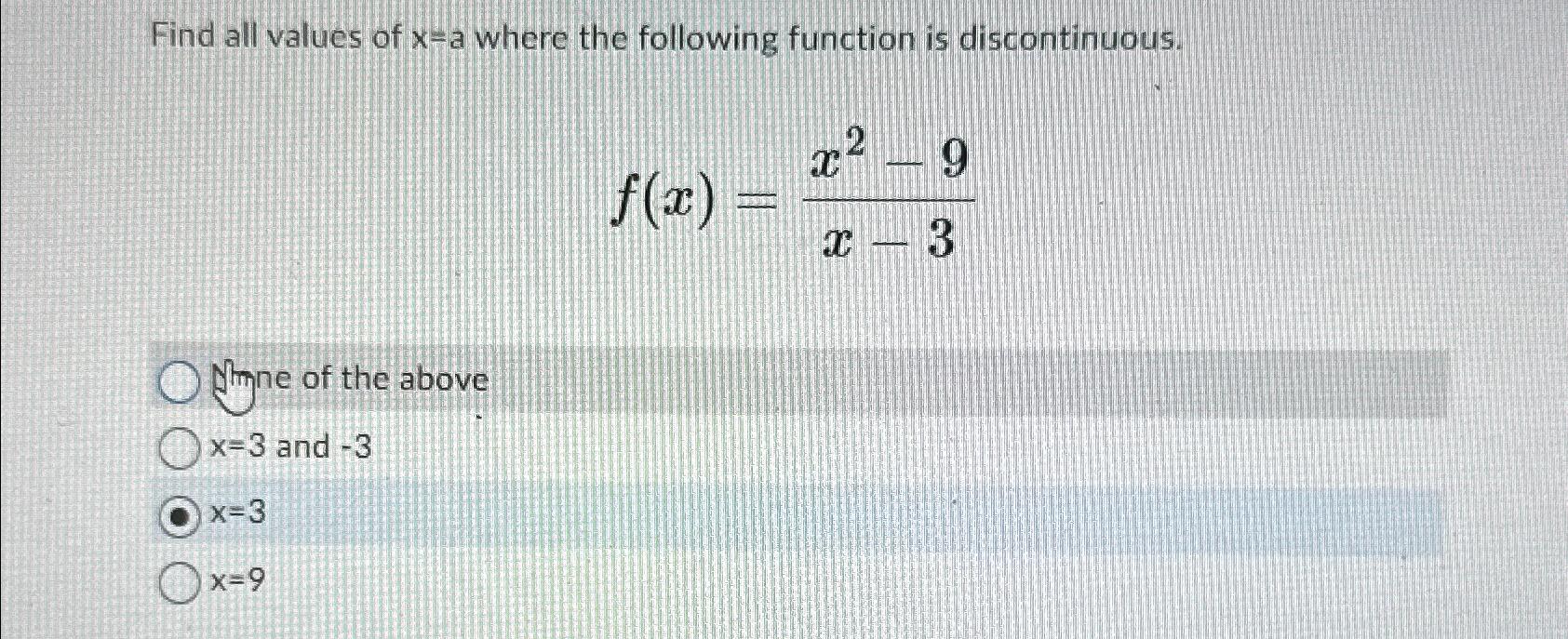 Solved Find all values of x=a where the following function | Chegg.com