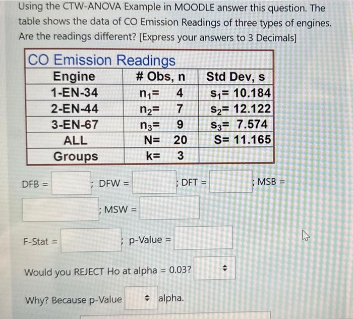 Using the CTW-ANOVA Example in MOODLE answer this | Chegg.com