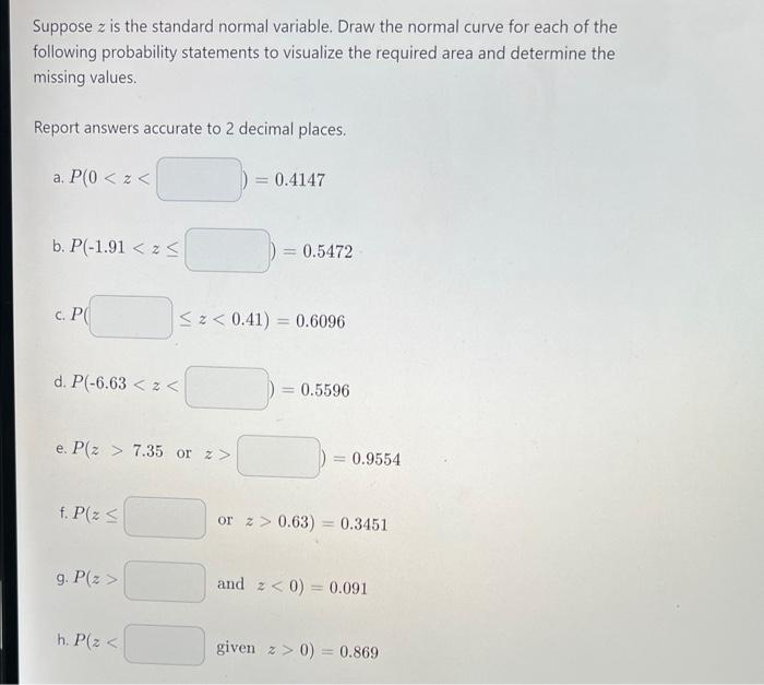 Solved Suppose z is the standard normal variable. Draw the | Chegg.com