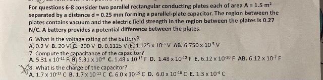 Solved For questions 6-8 consider two parallel rectangular | Chegg.com
