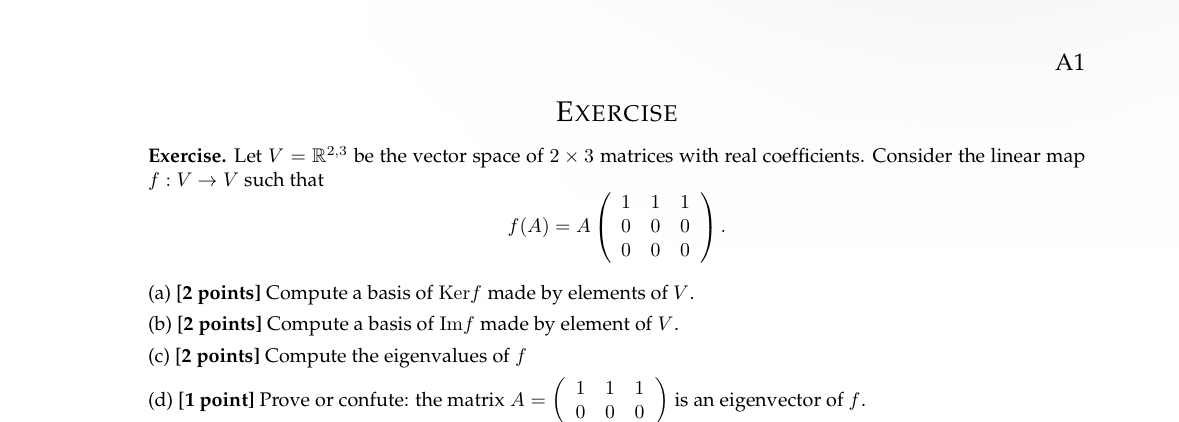 Solved A1EXERCISEExercise. Let V=R2,3 ﻿be the vector space | Chegg.com