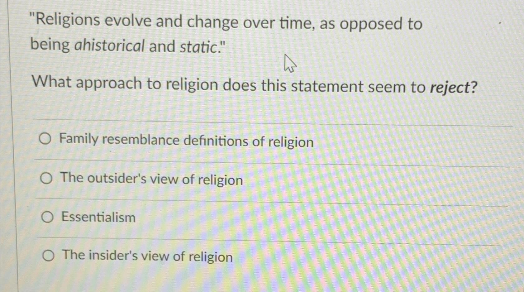 Solved "Religions evolve and change over time, as opposed to | Chegg.com