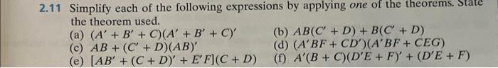 Solved .11 Simplify each of the following expressions by | Chegg.com