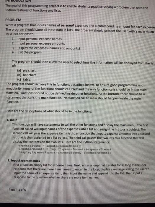 Solved INTRODUCTION The goal of this programming project is | Chegg.com