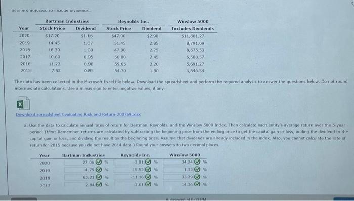 b. Galculate the standard deviations of the returns | Chegg.com