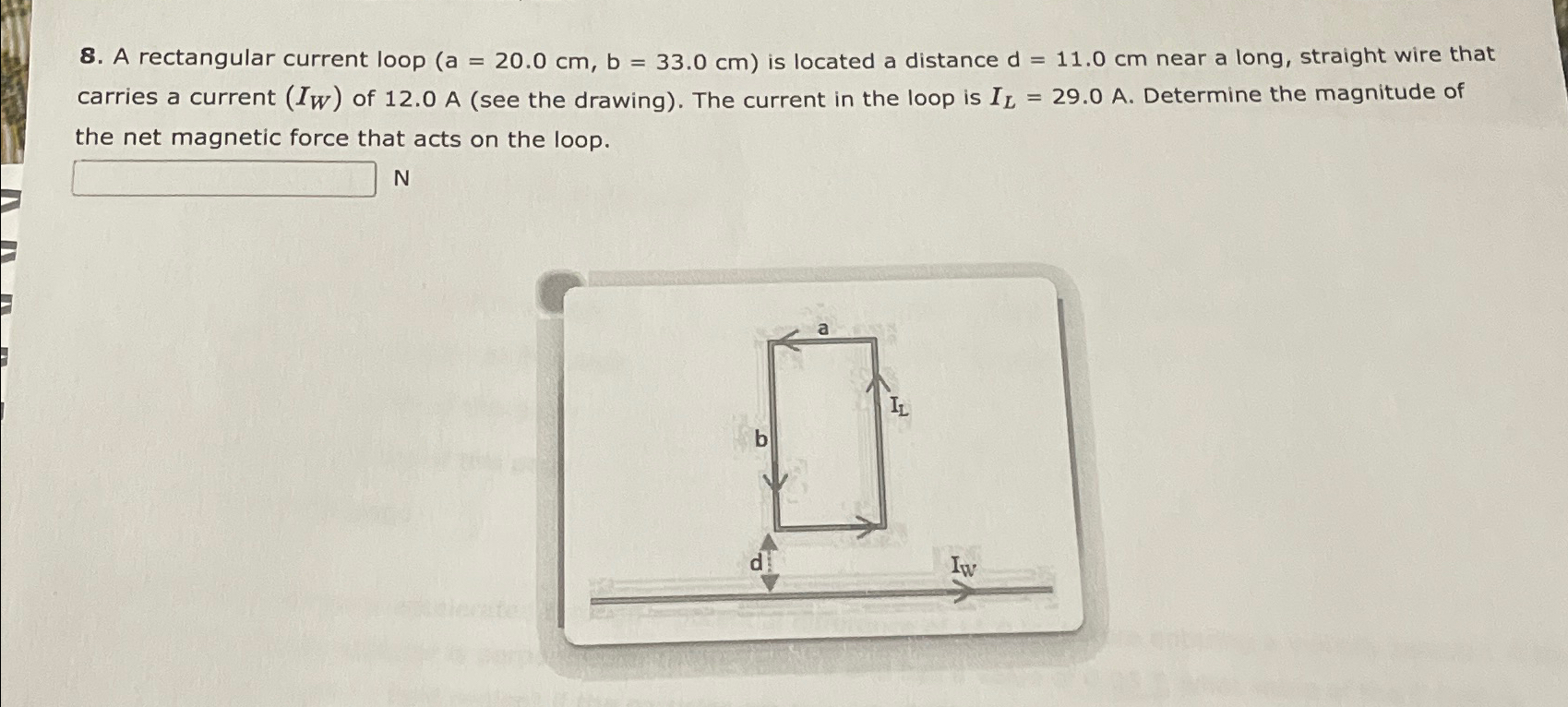 Solved A rectangular current loop )=20.0cm,b=(33.0cm ﻿is | Chegg.com