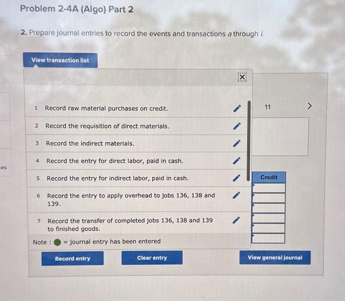 Solved Required information Problem 2-4A (Algo) Preparing | Chegg.com