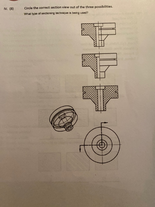Solved IV. (8) Circle the correct section view out of the | Chegg.com