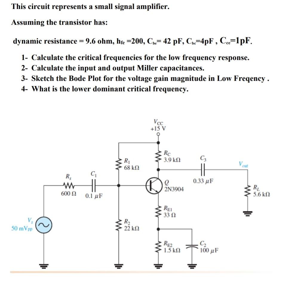 This circuit represents a small signal amplifier. | Chegg.com