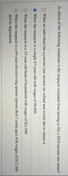 Solved In which of the following situations is the taxpayer | Chegg.com