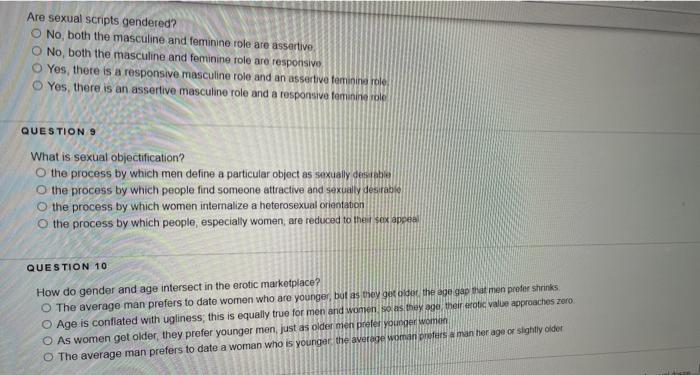 Solved Are sexual scripts gendered? O No, both the masculine | Chegg.com