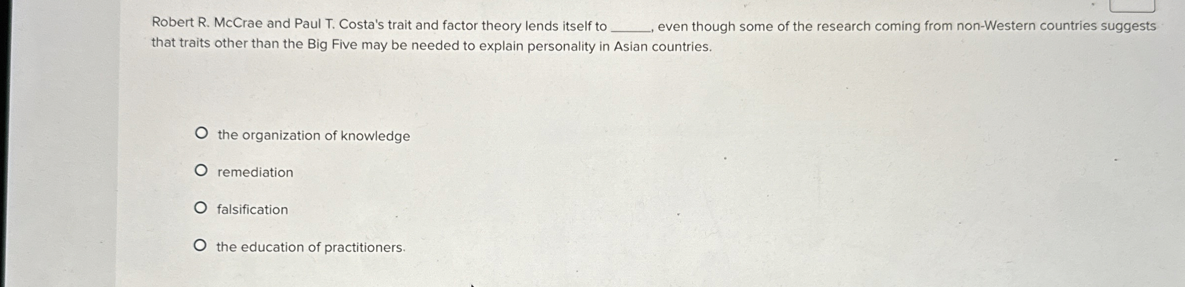 Solved Robert R. ﻿McCrae and Paul T. ﻿Costa's trait and | Chegg.com