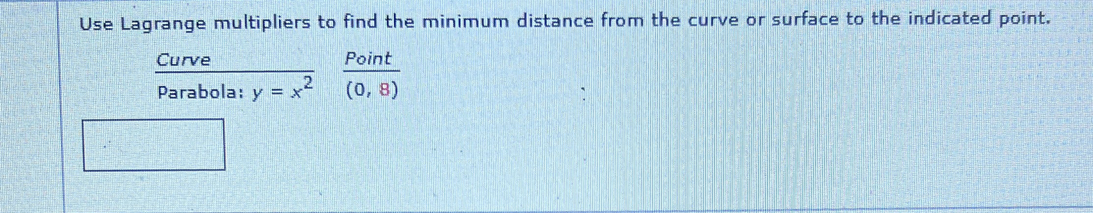 Solved Use Lagrange multipliers to find the minimum distance | Chegg.com