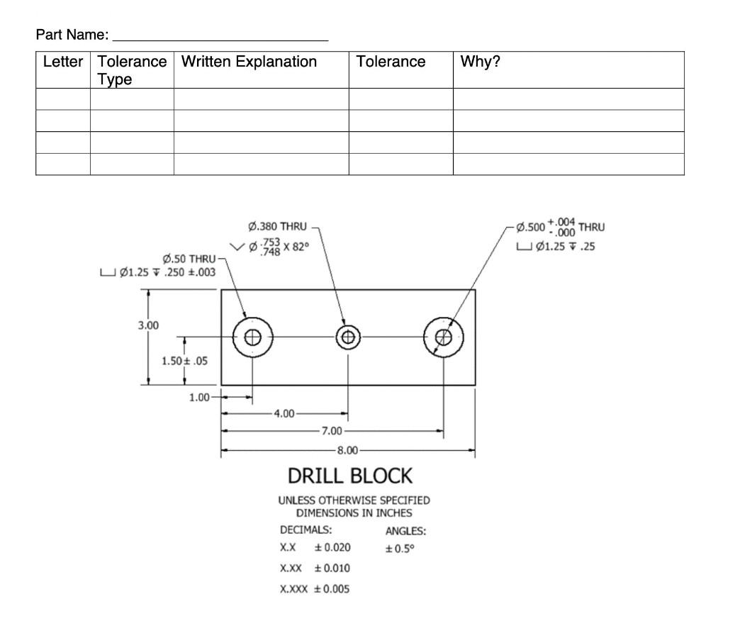 Part Name: Tolerance Letter Tolerance Written | Chegg.com