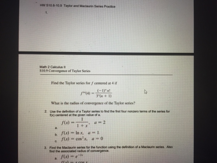 Solved HW S10.8-10.9 Taylor and Maclaurin Series Practice | Chegg.com