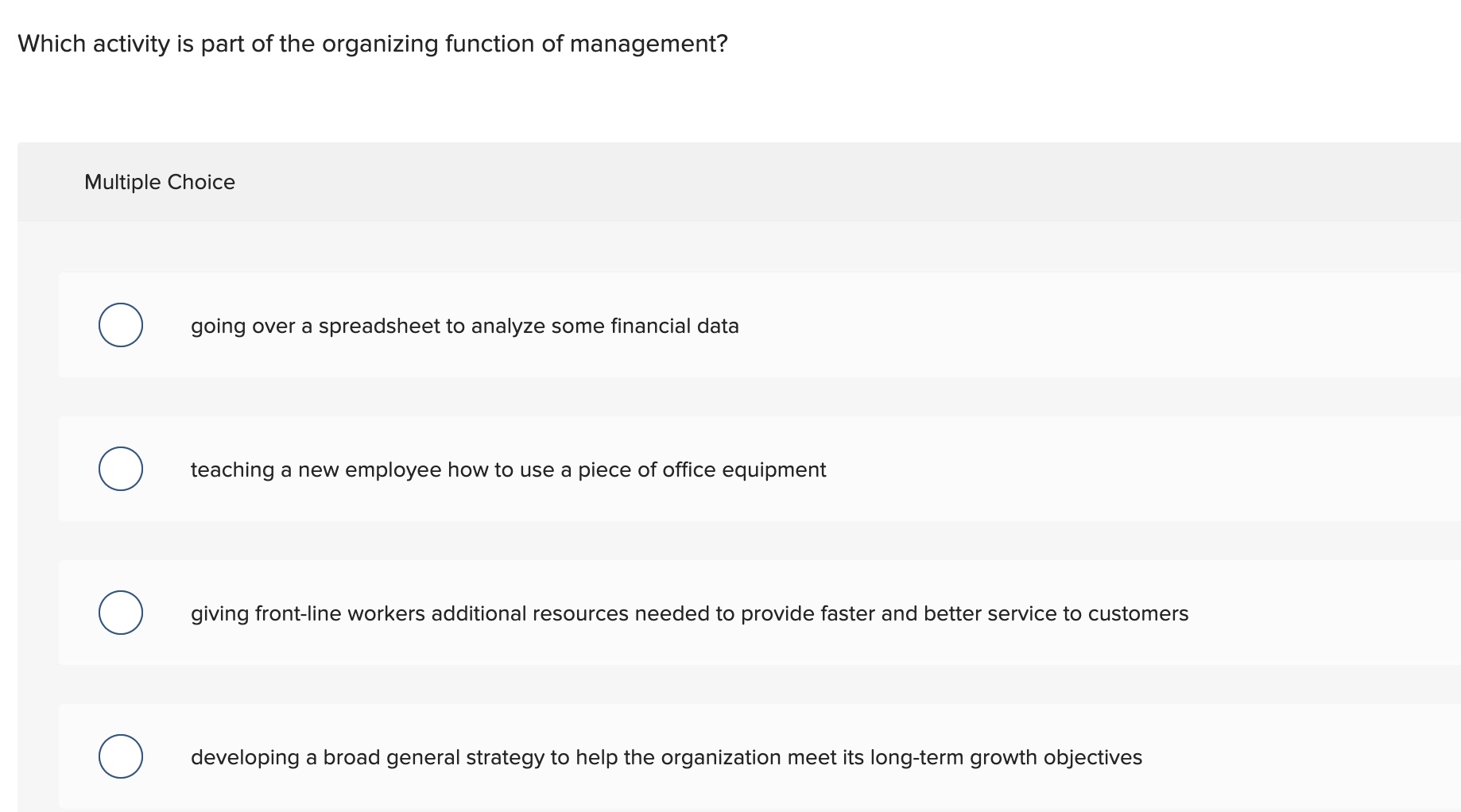 Solved Which activity is part of the organizing function of | Chegg.com