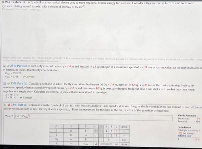 Solved (13\%) Problem 3: A flywheel is a mechanical device | Chegg.com