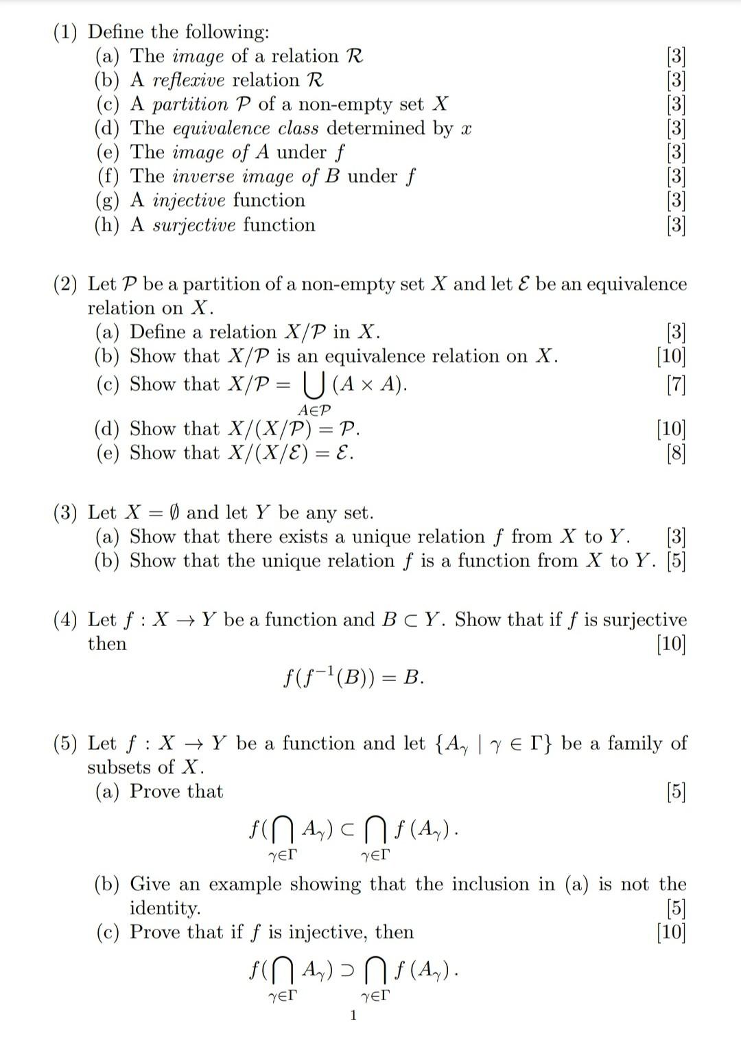 Solved (1) Define the following: (a) The image of a relation | Chegg.com