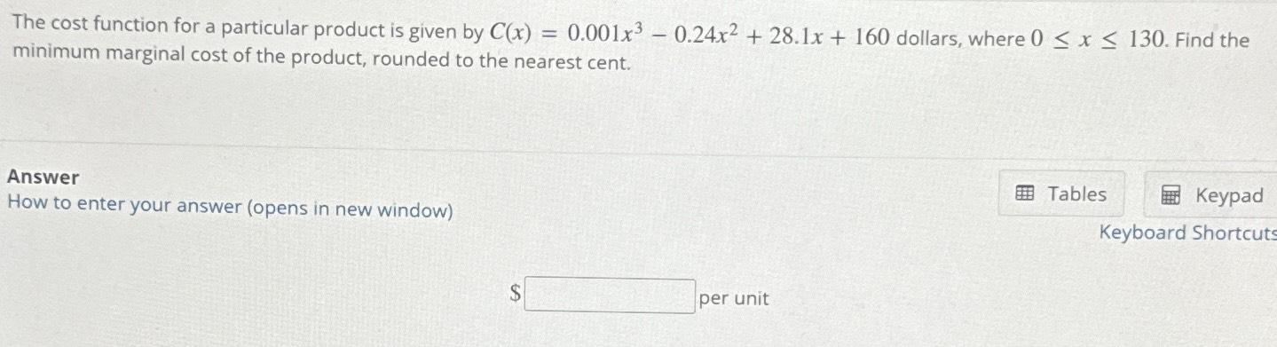 Solved The cost function for a particular product is given | Chegg.com