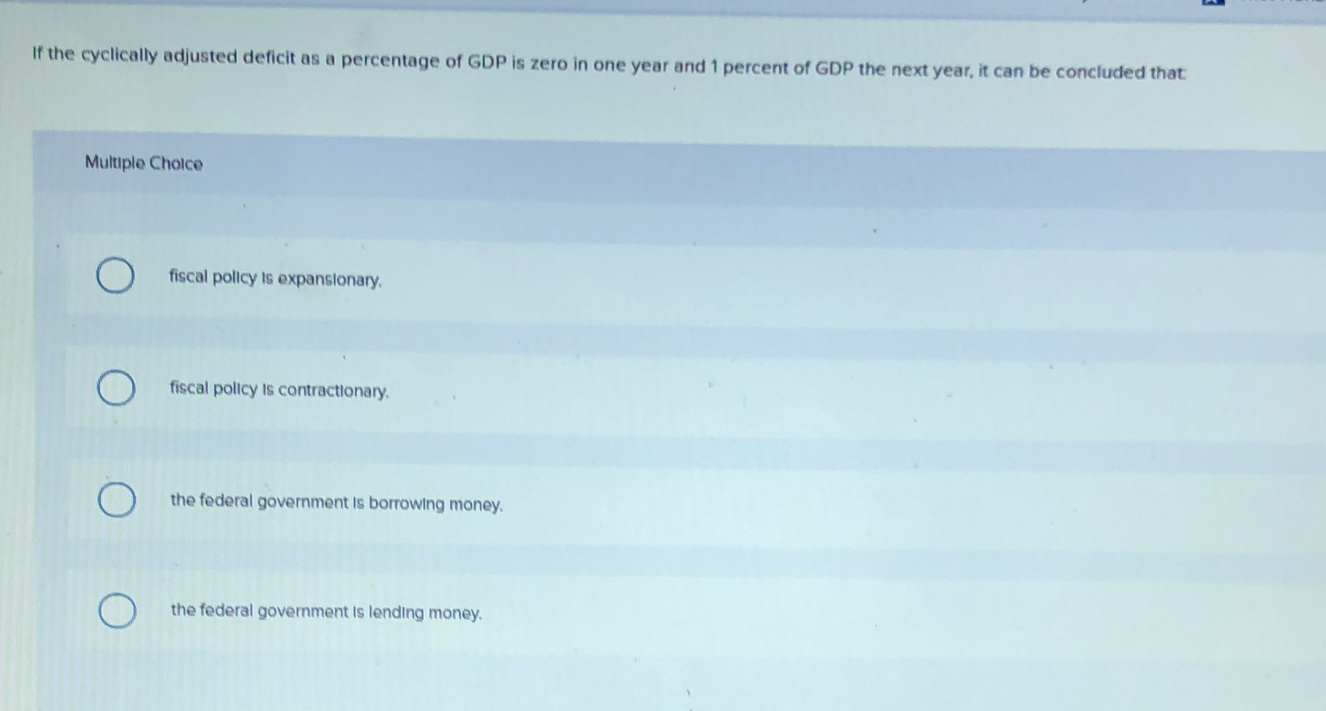 Solved If the cyclically adjusted deficit as a percentage of | Chegg.com