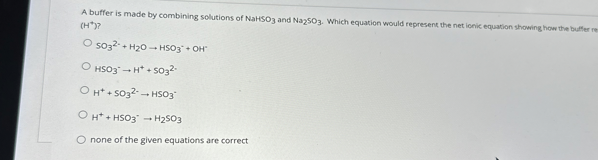 Solved A buffer is made by combining solutions of NaHSO3 | Chegg.com
