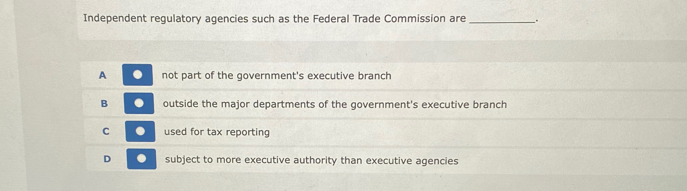 Solved Independent regulatory agencies such as the Federal | Chegg.com