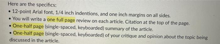 Solved Here are the specifics: • 12-point Arial font, 1/4 | Chegg.com
