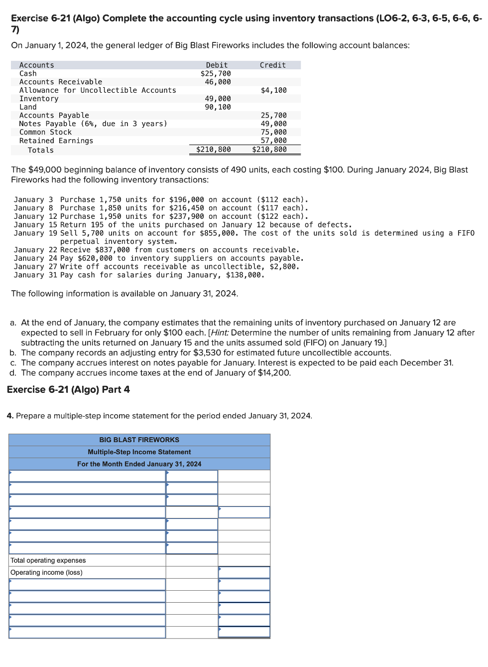 Solved Exercise 6-21 (Algo) ﻿Complete the accounting cycle | Chegg.com