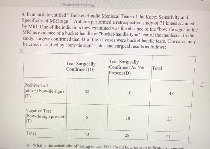 Solved 4. In an article entitled "Bucket-Handle Meniscal | Chegg.com