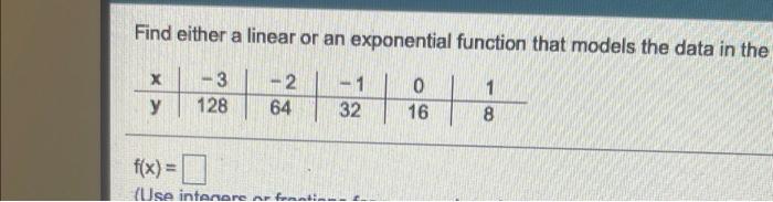 Solved Find either a linear or an exponential function that | Chegg.com